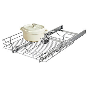 OCG Pull Out Drawer Cabinet Organizer（17" W x 18" D x 5" H, 1 Tier Heavy Duty Slide Out Kitchen Cabinet Storage Shelves, Sliding Drawer for Cabinet, Wire Frame, Chrome Finish