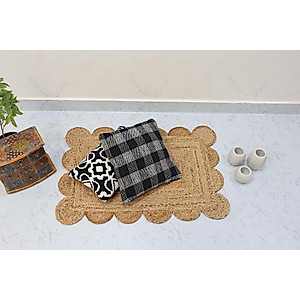 Scalloped Natural Jute Rug 24"X36" Braided jute mat | MagicFold Multipurpose indoor/outdoor doormat, accent rug, kitchen rug, Bath mat | Unique scallop Edge with slim profile (Natural, 2'X3')