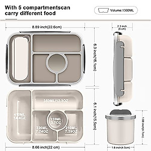 Dagugu Lunch Box Kids,Bento Box Adult Lunch Box,Lunch Box Containers for Adults/Kids/Toddler,5 Compartments Bento Lunch Box with Leakproof Sauce Vontainers,Microwave/Dishwasher/BPA Free(white)