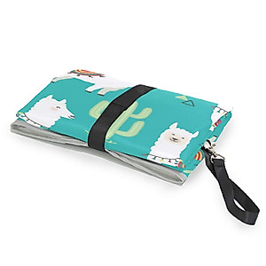 Llama Alpaca Baby Changing Pad, Portable Diaper Changing Pad, Diaper Bag Mat, Foldable Travel Changing Station | Stroller Strap,Side Pocket for Wipes Diaper