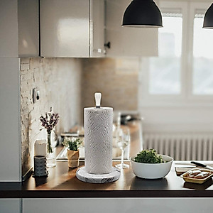Kitchen Paper Towel Holder Countertop: Paper Towel Holder - Marble Modern Design, Double Fastening Paper Towel Dispenser with Weighted Anti-Skid Base and Elegant Handle