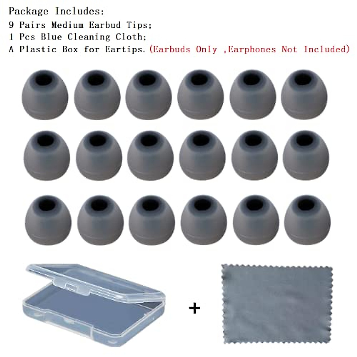 CYADCI Replacement Earbud Tips Ear Bud Replacement Pieces Silicone Soft and Comfortable Fit for Inner Hole from 3.8mm - 5.1mm Earphones 9 Pairs Medium Earbud Tips,Gray-Black