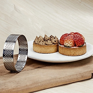 Uyauld Stainless Steel Tart Ring, 9CM Heat-Resistant Perforated Cake Mousse Ring, French Pastry Baking Mold Round Shape (6 Round 3.5 inch)
