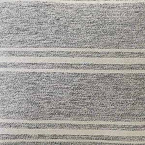 LR Home Ox Bay Farmhouse Triple Stripe Indoor Outdoor Pouf, Gray/White, 18" x 18" x 14"