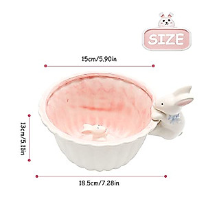 LIDSCURA Easter Rabbit Bowl, White Pink Double Rabbit Bowl, For Serving Salad, Noodles, Soup and Rice, Cute Cartoon Rabbit-Shaped Ceramic Bowl for Little Girls, Kids Birthday Family Table Decoration