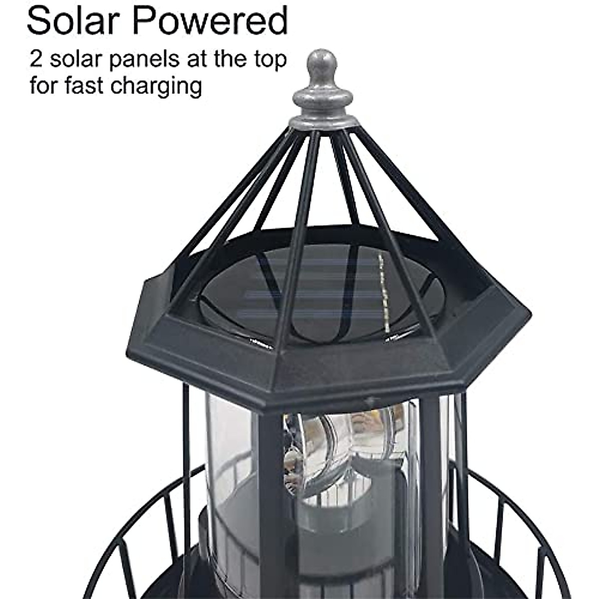 HAKUNA LED Solar Powered Lighthouse, 360 Degree Rotating Lamp Courtyard Decoration IP65 Waterproof Durable Rotatable Outdoor Solar Light Lamp Hanging for Home Garden Yard Décor