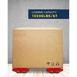 FAHKNS Machinery Moving Skate Heavy Duty Machinery Skates Cargo Mover 6T Machine Skates with 360° Rotation Cap 4 PU Rollers for Heavy Duty Industrial Moving Equipment(Red)