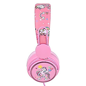 KORABA Unicorn Headphones for Kids/School, Wired Girls Lightweight On Ear Headphones with Microphone for Online Class/Study (Pink Unicorn)