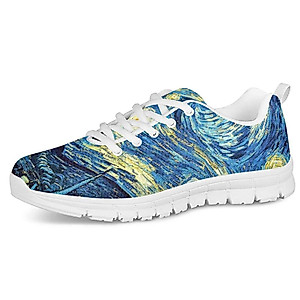 HUGS IDEA Stylish Van Gogh Starry Night Fashion Sneakers for Women Comfortable Breathable Go Easy Walking Lace-up Casual DailyShoes
