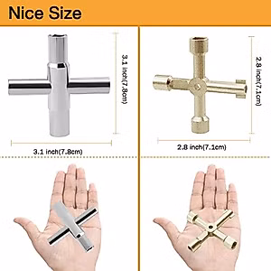 CIZTADA 4 Way Sillcock Key 2-Pack Multi-functional Water Utilities Key Stainless Triangle/Square Wrench Tool for Faucet, Spigots, Valve and Cabinet Cupboard