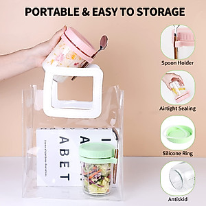 SUREHOME Overnight Oats Containers with Lids and Spoon, 16 Oz Glass Mason Jars for overnight oats oatmeal container to go meal prep jars with Measurement Marks for Pudding Milk Cereal Salad (2 Pack)