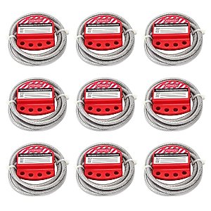 Lockout Tagout Cable Lock 9 PCS Adjustable Loto Steel Cable with Vinyl Coated,1/4" Diameter, 6' Length,for Alamanda Lock Out Tag Out Station Kit