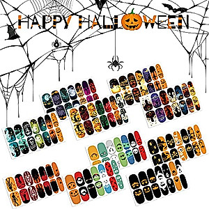 TailaiMei 10 Sheets Halloween Nail Wraps Stickers Nail Polish Strips Self-Adhesive Full Wraps with 2 pcs Nail Files for DIY Nail Art Decals (Horror Style)