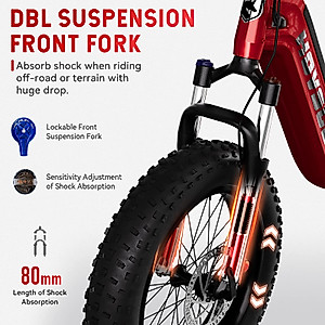 Electric Bike for Adults, HOVSCO Foldable 20'' Fat Tire Ebike 750W Motor Torque Sensor 28Mph Bike, 48V 15AH LG Battery 65 Miles Adult Bicycle with Shimano 7-Speed, Dual Shock Absorber, Red