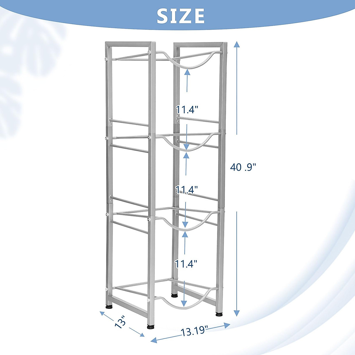 MONKEMON 4 Tier 5 Gallon Water Bottle Holder (Silver) - 4 Bottle Capacity, Carbon Steel, Spill-Resistant Design, Kitchen, Office, Garage, Shop, Homes, Schools, Gyms, Factories