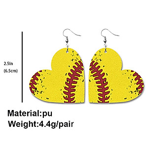 4 Pairs Cute Lightweight Faux Leather Earrings for Women Fun Baseball Basketball Volleyball Soccer Leather Earrings for Woman Dangle Drop Earrings Jewelry (Set #1)