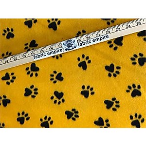 Fleece Printed Antipill Winter Fabric Black Pawprint Yellow Background / 58" Wide/Sold by The Yard S-216