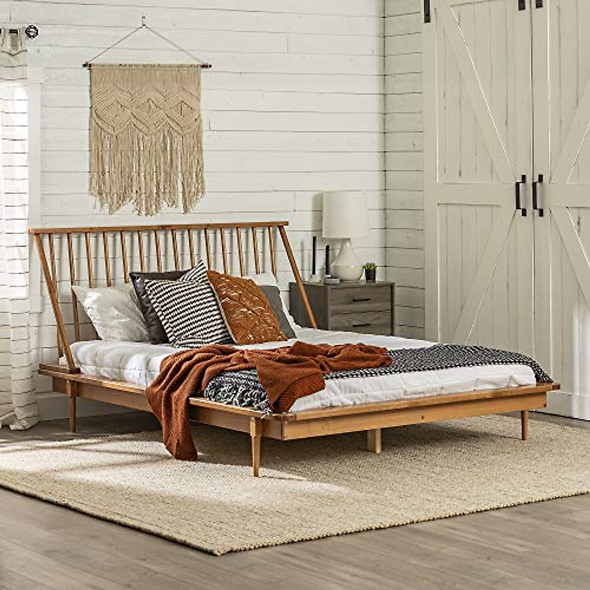 Home Accent Furnishings Queen Modern Wood Spindle Bed - Caramel