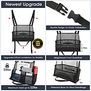 Car Handbag Holder with Extra Large Capacity, Viopic Newest 4 in 1 Car Net Pocket Handbag Holder, Strong Bearing Capacity over 20Kg, Sturdy Car Mesh Organizer for Phone, Documents, Barrier of Pet Kids