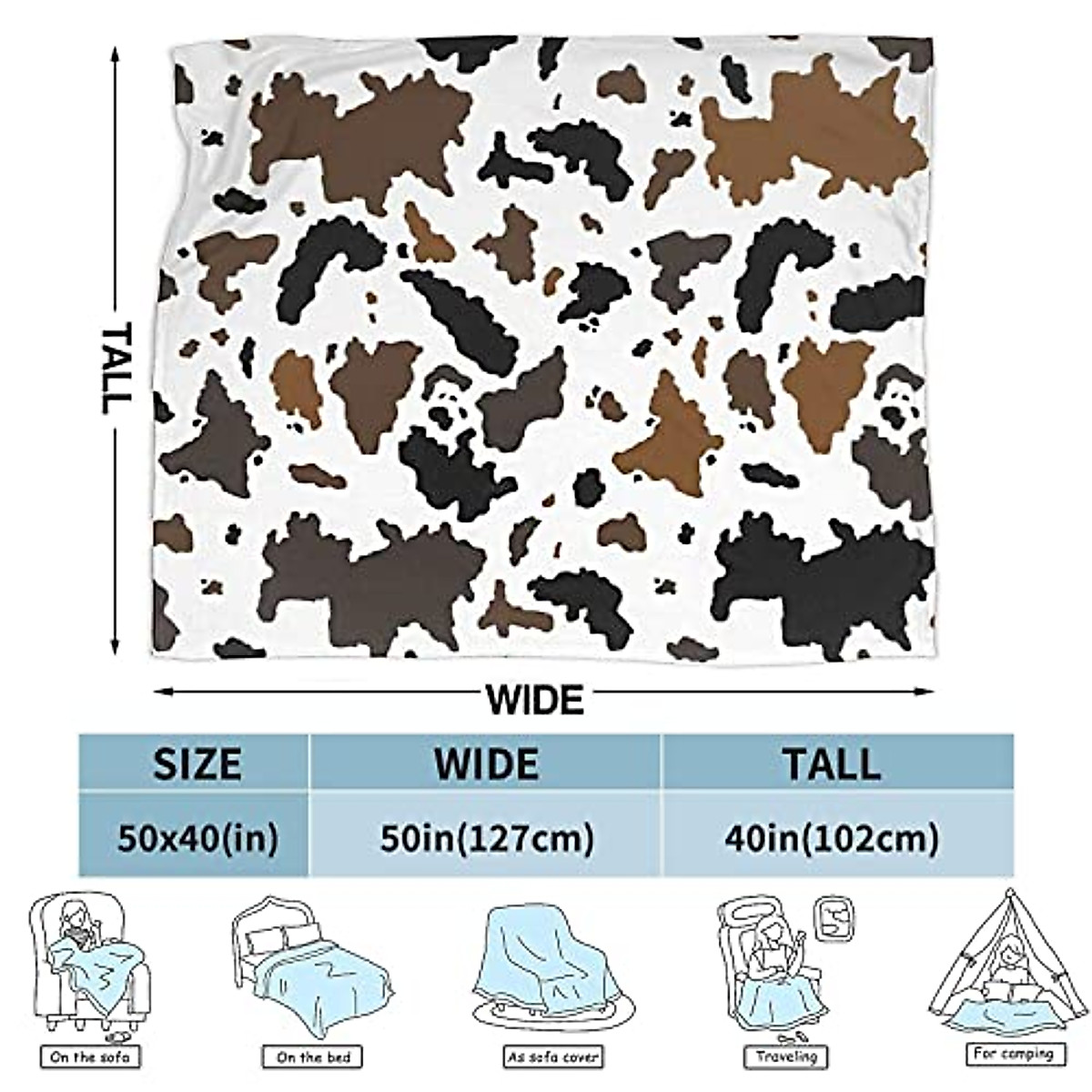 Artfuy Cow Print Blanket Microfiber Fleece Throw Blanket Lightweight Soft Cozy Sherpa Plush Bed Blankets for Bed Chair Sofa Couch Bedroom 40"X50"