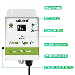 Spa Ozone Generator, Briidea Hi-Output Hot Tub Ozonator with Countdown Timer for Any Tubs or Spas, Chemical Free, Enjoy Your Comfortable Bath