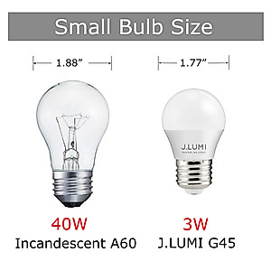 J.LUMI BPC4503 LED Light Bulbs 3W (25 Watt Equivalent), G40 Light Bulbs, 3000K Warm, E26 Base, LED Bulbs for Bed Side Lamps, Refrigerator, NOT DIMMABLE (Pack of 2)