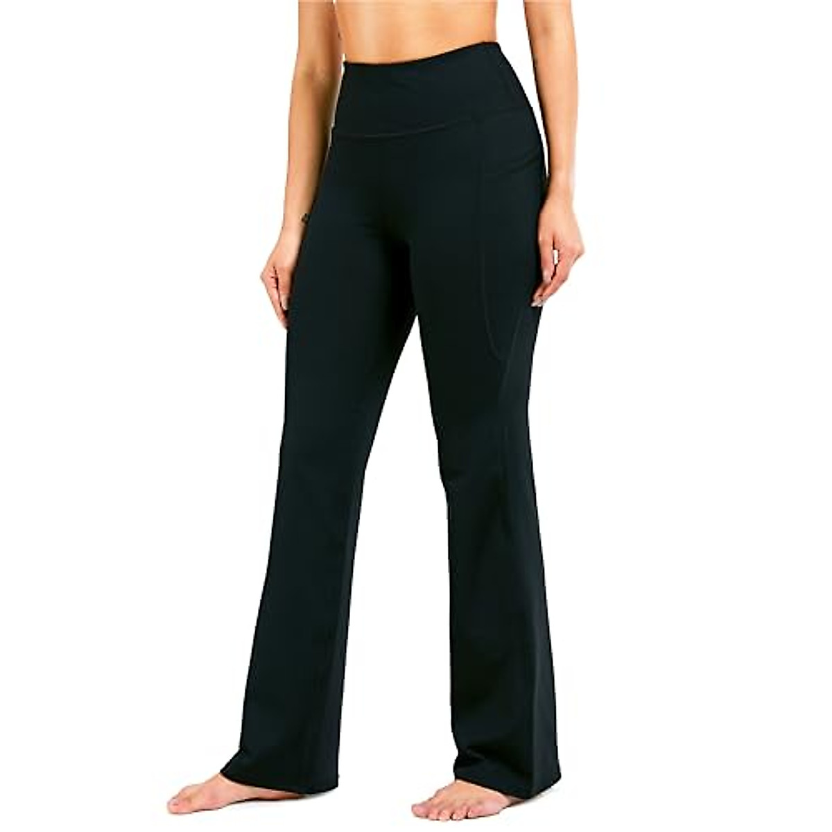 28"/30"/32"/34" Inseam Women's Bootcut Yoga Pants Long Bootleg High-Waisted Flare Pants with Pockets BlackFlare_30_Small Black