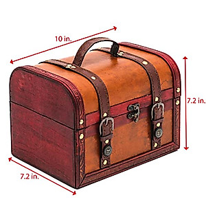 Trademark Innovations 10" Wood and Leather Decorative Chest, Brown