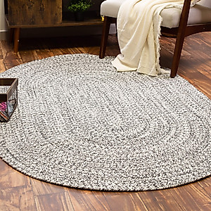 Super Area Rugs Farmhouse Braided Rug Cotton Kitchen Reversible Carpet, Black & White, 4' X 6' Oval
