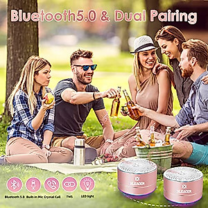 XLEADER Upgraded, Bluetooth Speaker, SoundAngel RGB LED Light Portable Wireless Speaker with Custom Bass Radiator IP67 Waterproof, Mini Speaker for iPhone ipad Shower Girl Women Teen Gifts Rose Gold