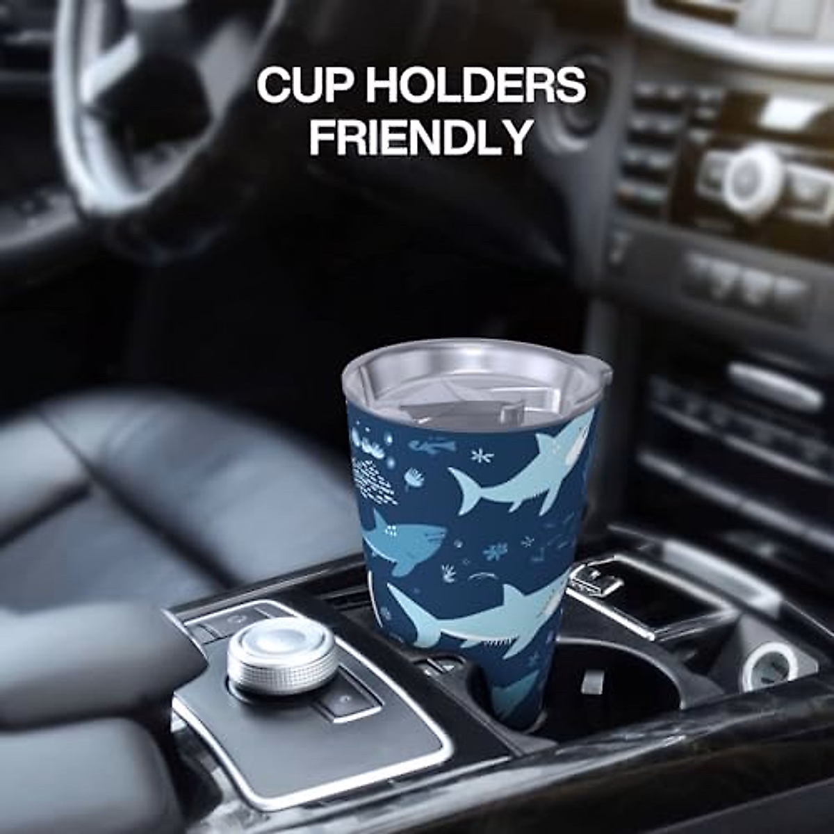 Sharks Tumbler with Lid and Straw 20oz Stainless Steel Car Cup for Hot and Cold Drinks, Double Wall Insulated Travel Coffee Mug Reusable Drink Thermos Cup Birthday Gifts