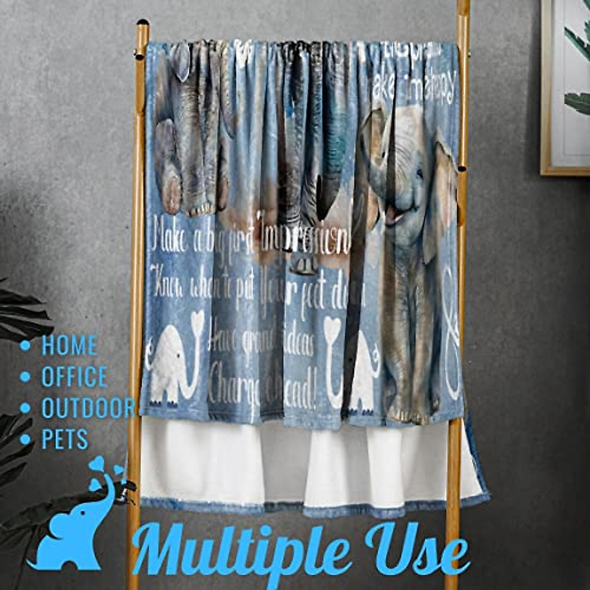 Elephant Gifts for Women, Just A Girl Who Loves Elephants, Throw Blanket for Sister, Daughter, Coworkers, Friends, 65 x 50 Inches, Blue