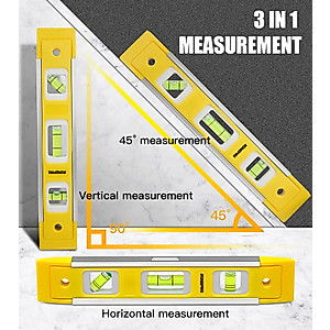 RONGPRO 9 Inch Torpedo Level, Magnetic Box Level with 45°/90°/180° Bubbles, Shock Resistant Bubble Level Tool for Measuring