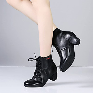 AOQUNFS Women Latin Ballroom Dance Shoes Lace-up Modern Salsa Practice Short Dance Boots,Black-CS-ZBJD-5, US 5