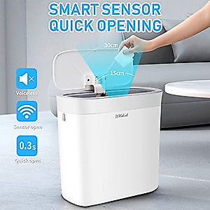 UHdod Touchless Bathroom Trash Can with Lid, 3.2 Gallon Automatic Motion Sensor Smart Trash Bin, Slim Plastic Narrow Garbage Can for Bathroom, Kitchen, Office, Living Room White
