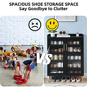 IDEALHOUSE Shoe Cabinet with Glass Doors, 5-Tier Entryway Shoe Organizer Storage Rack with Large Capacity and Adjustable Shelves for Hallway, Living Room, Black