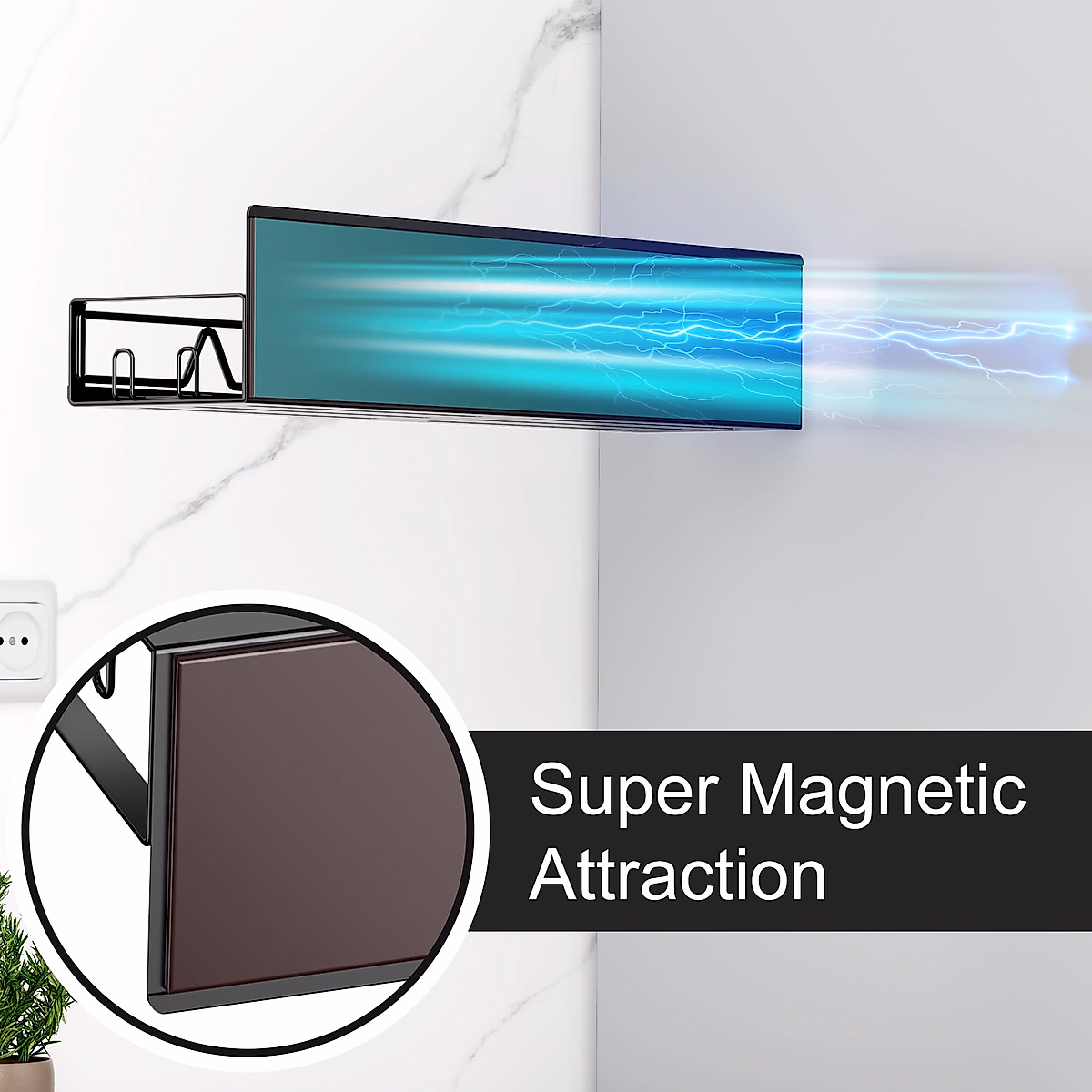 Mystozer 16.9 Inch Wide Large Capacity Magnetic Spice Rack for Refrigerator, 4 Pack Metal Fridge Shelf, Black