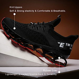 Chopben Men's Running Shoes Blade Non Slip Fashion Sneakers Breathable Mesh Soft Sole Casual Athletic Lightweight Walking Shoes(11,Black/Red)