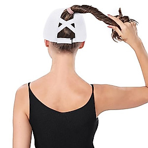 2 Pieces Criss Cross Ponytail Hats for Women Baseball Cap Summer Bun Hat Mesh Outdoor Trucker Dad Running Sports Hats