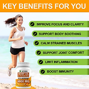 2 Pack Hēmp Oil Capsules with Turmeric - Organic Hēmp Softgels Pills with Turmeric Curcumin, Black Pepper - Vegan Omega 3 & 6 Supplement - Extra Strength & Absorption - Made in USA - 120 Softgels