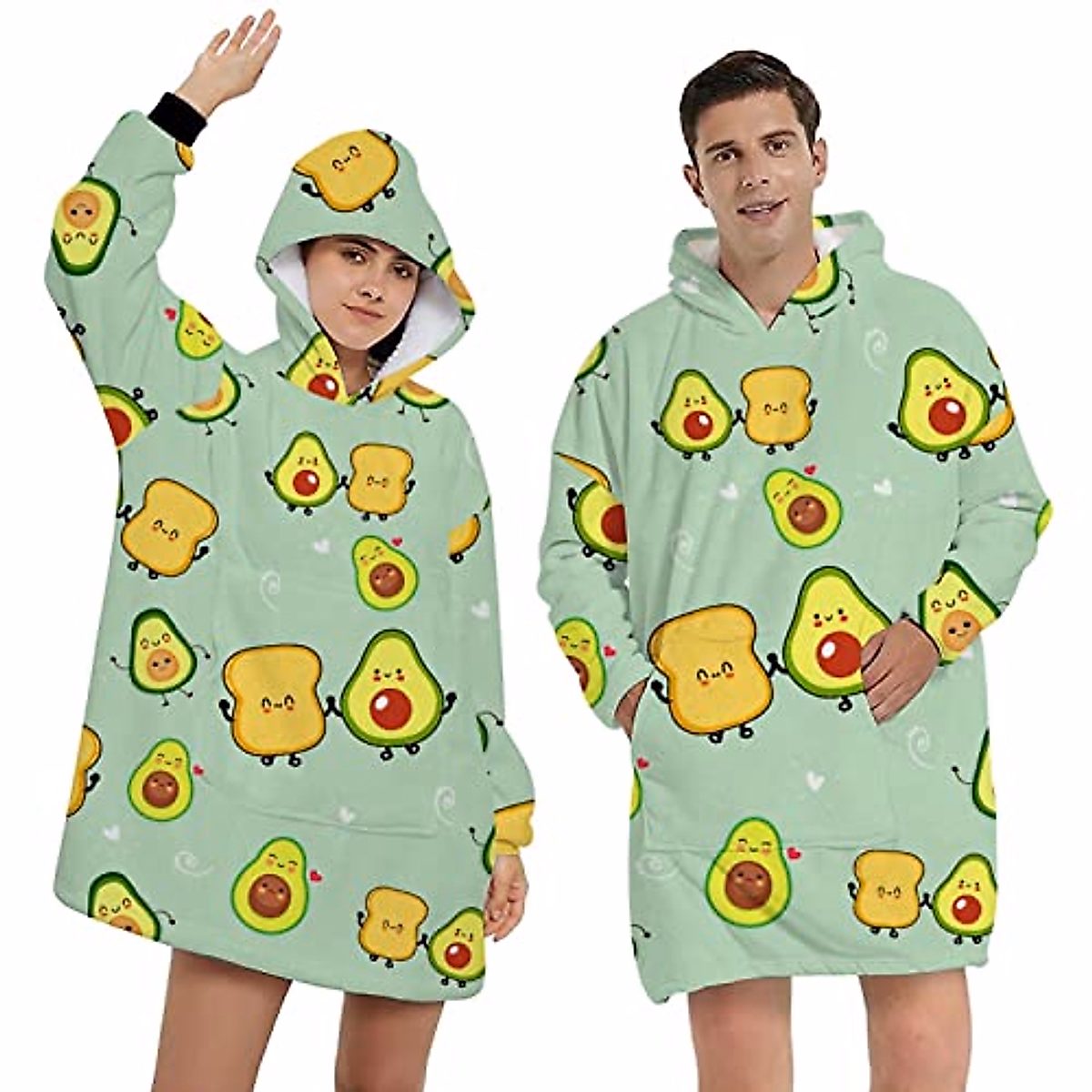 Oversized Wearable Blanket for Women Men, Soft Fleece Hooded Blanket Sweatshirt with Pockets, Avocado Breakfast Comfy Warm Hooded Blanket