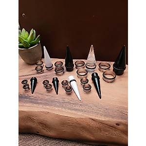 Zaya Body Jewelry 15 Pc Huge Tapers Ear Stretching Kit Black White Clear Tapers and Surgical Steel Tunnels 0g-1 inch (9/16" 5/8" 3/4" 7/8" 1 inch)