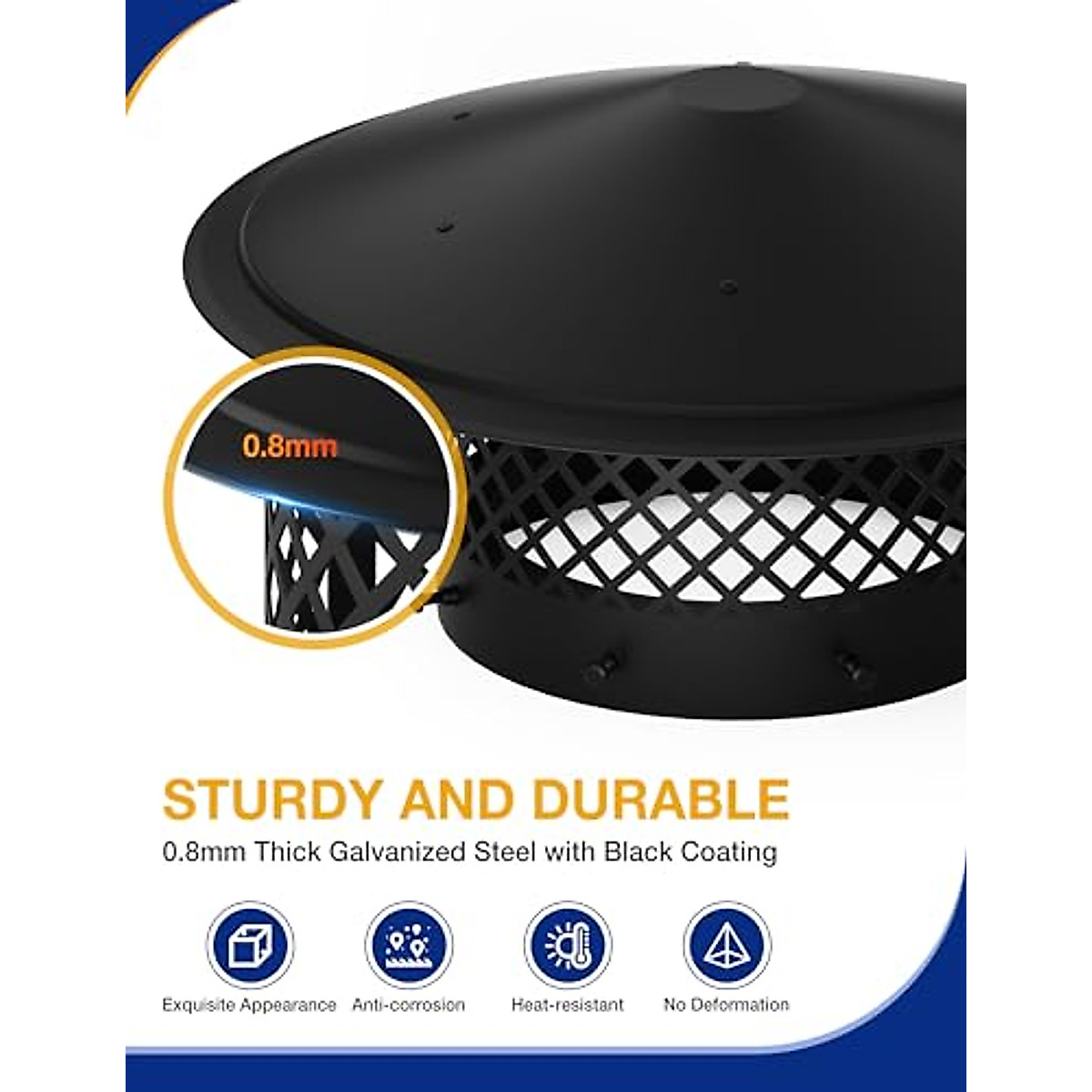 Hahaemall 10 Inch Chimney Cap Round Chimney Cover, Fireplace Chimney Caps for Outside, Chimney Rain Caps, Roof Vent Cap, All Weather, Easy to Install, Black