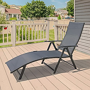 Nuu Garden Folding Chaise Lounge Chairs for Outside, Patio Lounge Chair with 6-Position Adjustable Backrest and Breathable Textile Fabric, Lawn Chairs for Beach, Yard, Pool and Patio, Grey