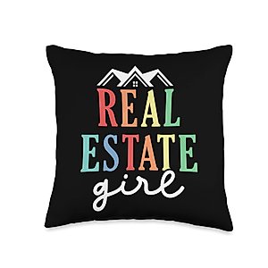 Object Seller Mortgage Business Building Gift Real Estate Agent Girl Realtor House Property Apartment Rent Throw Pillow, 16x16, Multicolor
