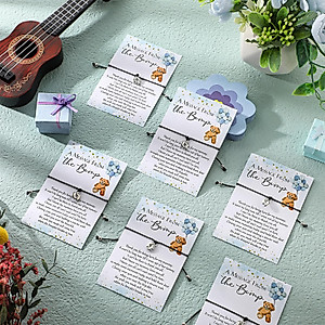 Thyle 50 Set Baby Shower Favors for Guests Adjustable Bracelets with Message from the Bump Card Footprints Charm Baby Shower Bracelets for Gender Reveal Thank You Gifts (Blue Bear)