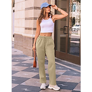 AUTOMET Women's Wide Leg Sweatpants Fleece Lined Baggy Straight Leg Lounge Pants Fall Outfits Athletic Joggers with Pockets Beige L