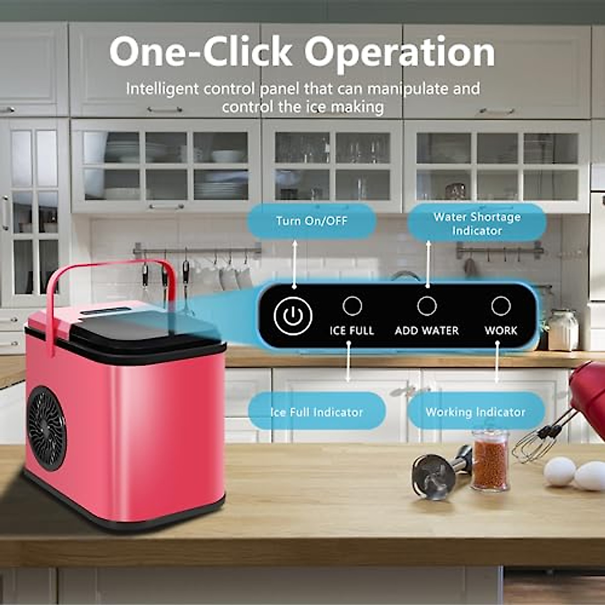 JoyPlanet Countertop Nugget Ice Maker, 8 Ice Cubes Ready in 10 Mins Up to 22lbs of Ice a Day 1.8lbs Ice Capacity Refillable Water Tank for Home Kitchen Office Bar Party (Stainless)