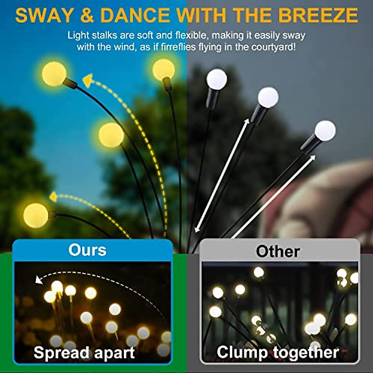 Solar Garden Lights - 4 Pack 10 LED Solar Powered Firefly Lights Solar Outdoor Waterproof New Upgraded Swaying Outdoor Garden Lights for Landscape Pathway Patio Yard Walkway Decorations | Warm White