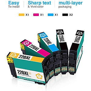 Sepeey Remanufactured Ink Cartridge Replacement for Epson 220 220XL 220 XL T220, Use with Epson WF-2760 WF-2750 WF-2630 WF-2650 WF-2660 Expression Home XP-420 XP-320 XP-424 Printer, 5 Packs